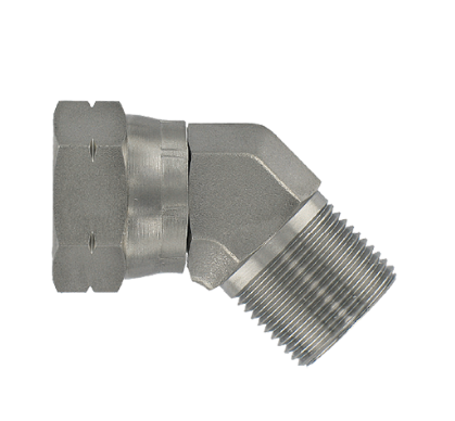Stainless Steel BSP Male to BSP Swivel Female 45° Elbow Adaptor - Hydraulic Megastore
